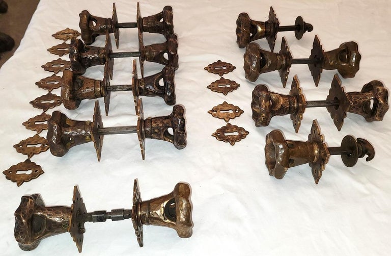Set of 9 Art Nouveau Hand Beaten Bronze Door Handles with Plates For ...
