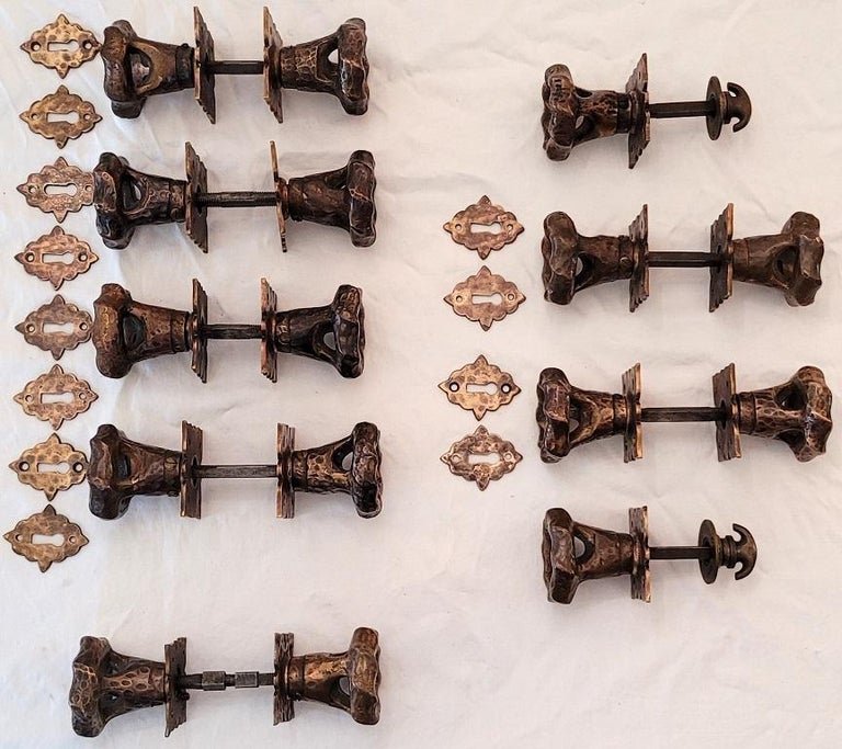 Set of 9 Art Nouveau Hand Beaten Bronze Door Handles with Plates For ...