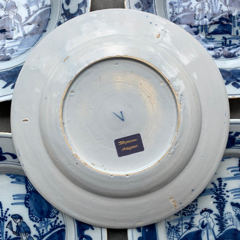 Set of 9 Dutch Delft Plates with Couples, 18th Century For Sale at 1stDibs