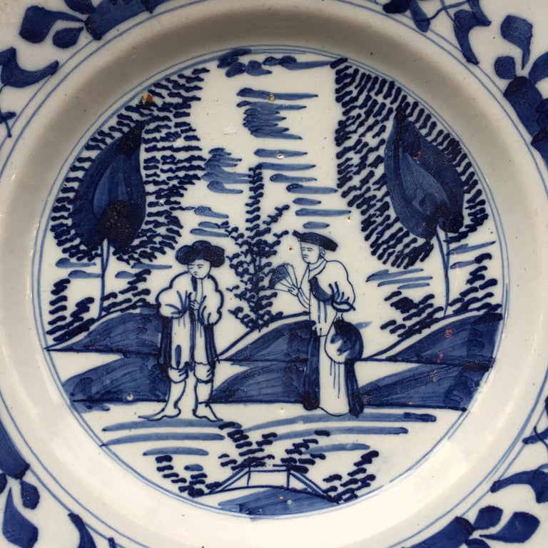 Set of 9 Dutch Delft Plates with Couples, 18th Century For Sale at 1stDibs