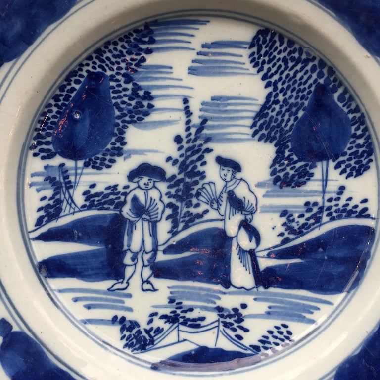Set of 9 Dutch Delft Plates with Couples, 18th Century For Sale at 1stDibs