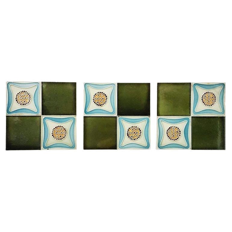 Set of 9 Glazed Art Deco Relief Tiles, Muster, 1930s For Sale at 1stDibs