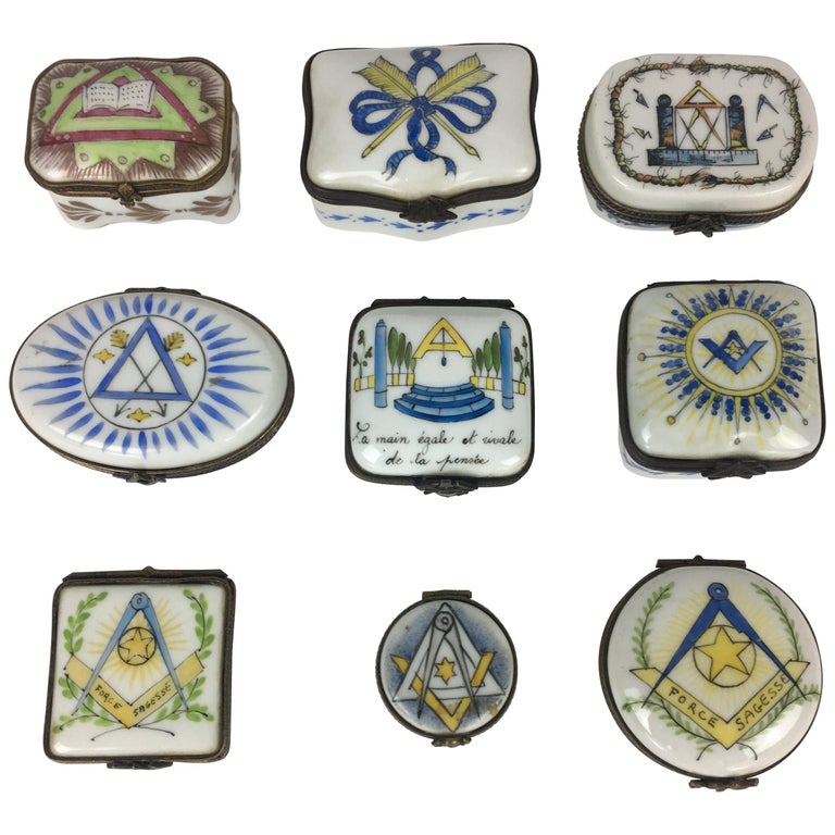 Set of 9 Masonic 19th Century Decorative Boxes by Limoges Porcelain ...