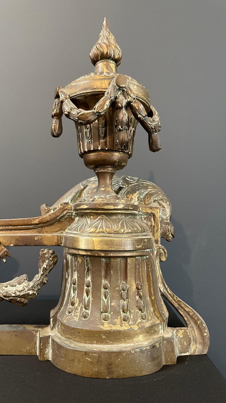 Set of Antique Brass French Andirons or Firedogs For Sale at 1stDibs