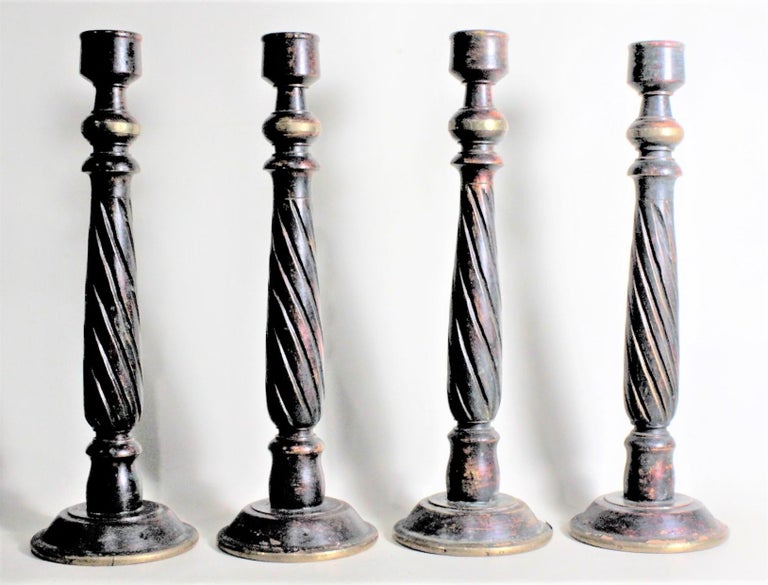 Set of Antique Carved and Painted Wood Candle or 'Cricket' Sticks with ...