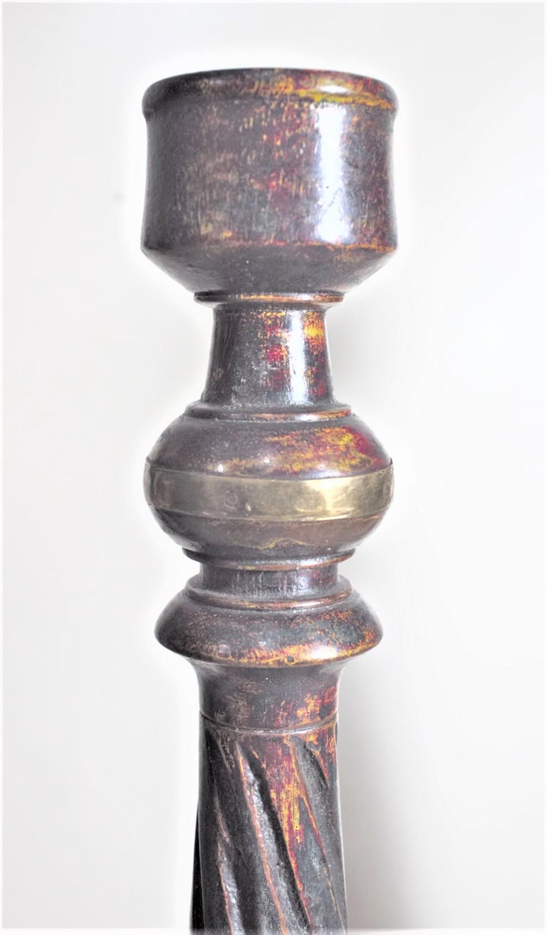 Set of Antique Carved and Painted Wood Candle or 'Cricket' Sticks with ...