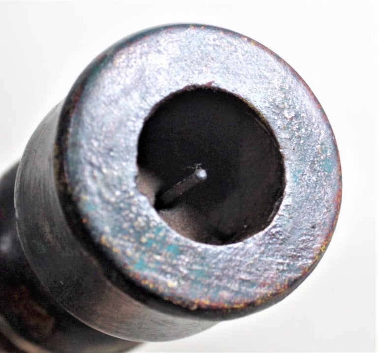 Set of Antique Carved and Painted Wood Candle or 'Cricket' Sticks with ...