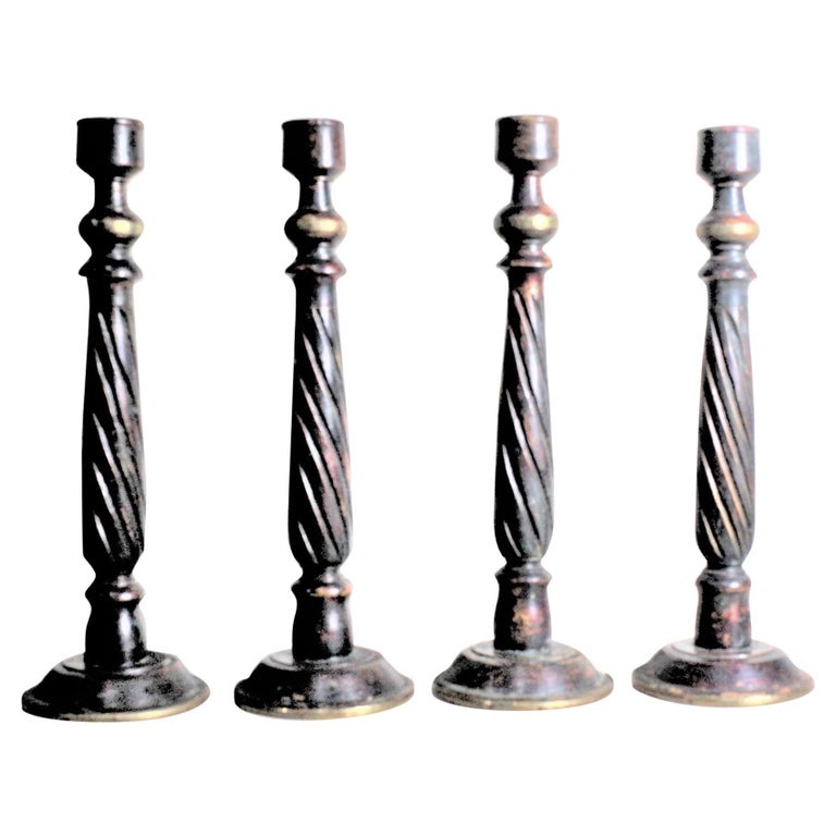 Set of Antique Carved and Painted Wood Candle or 'Cricket' Sticks with ...