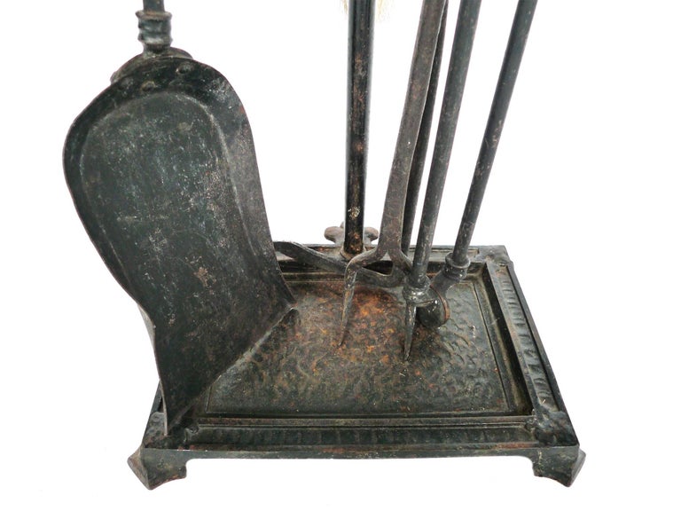 Set of Antique Cast-Iron Andirons and Tools by Bradley and Hubbard at ...