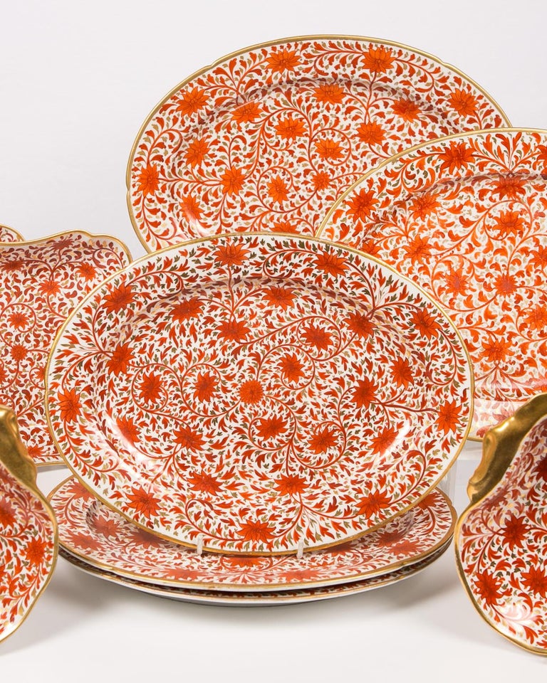 Set of Antique Coalport Porcelain Red Chrysanthemum Pattern Dishes at ...