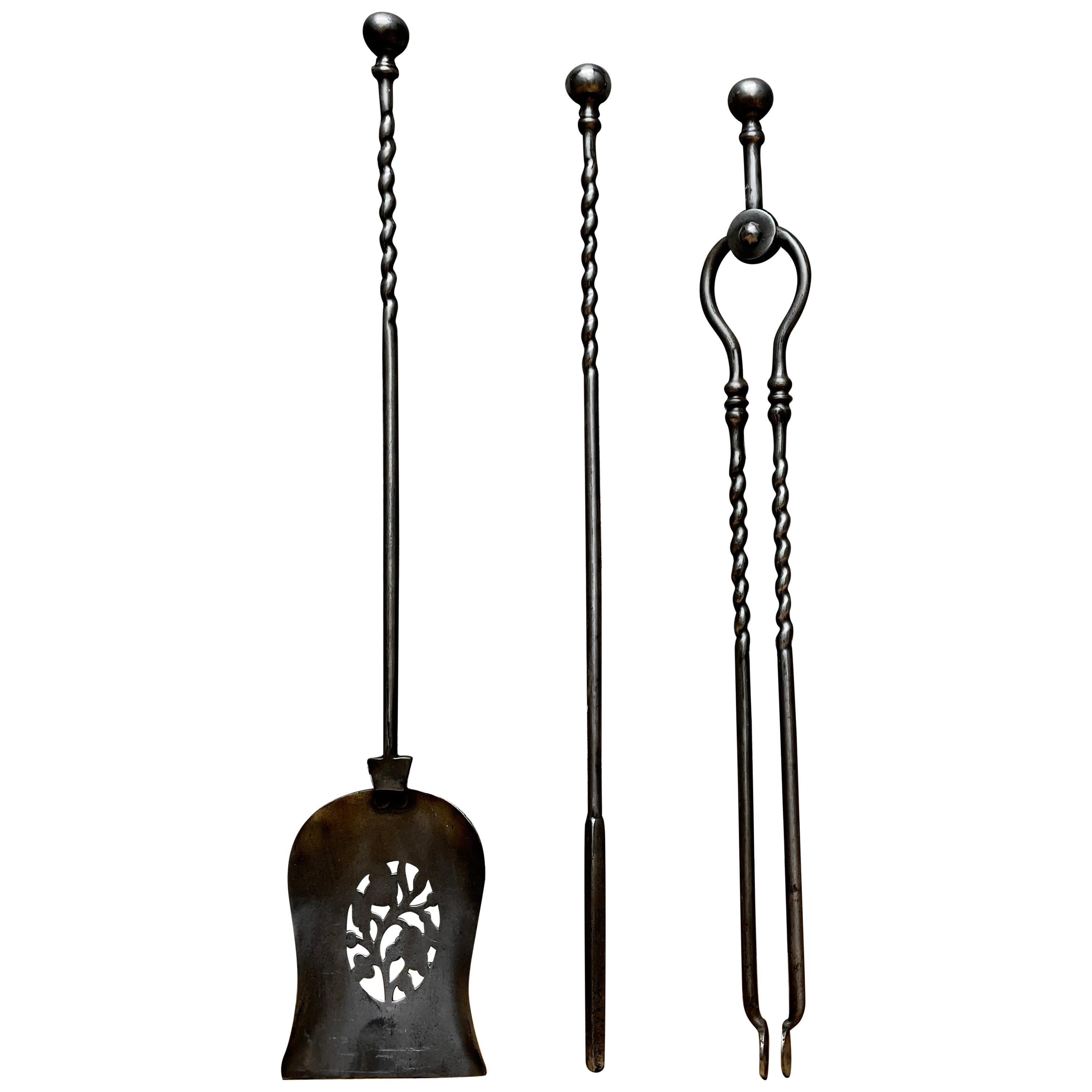 Elegant Set of Steel Fire Tools For Sale at 1stDibs