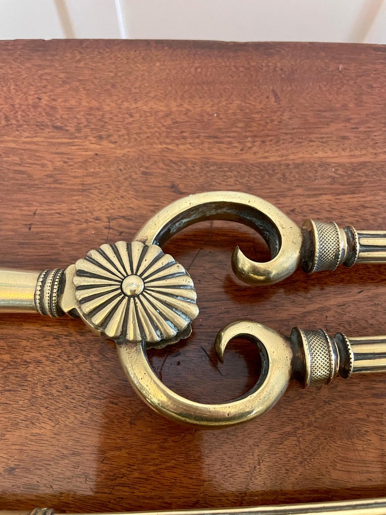Set of Antique George III Quality Brass Fire Irons For Sale at 1stDibs