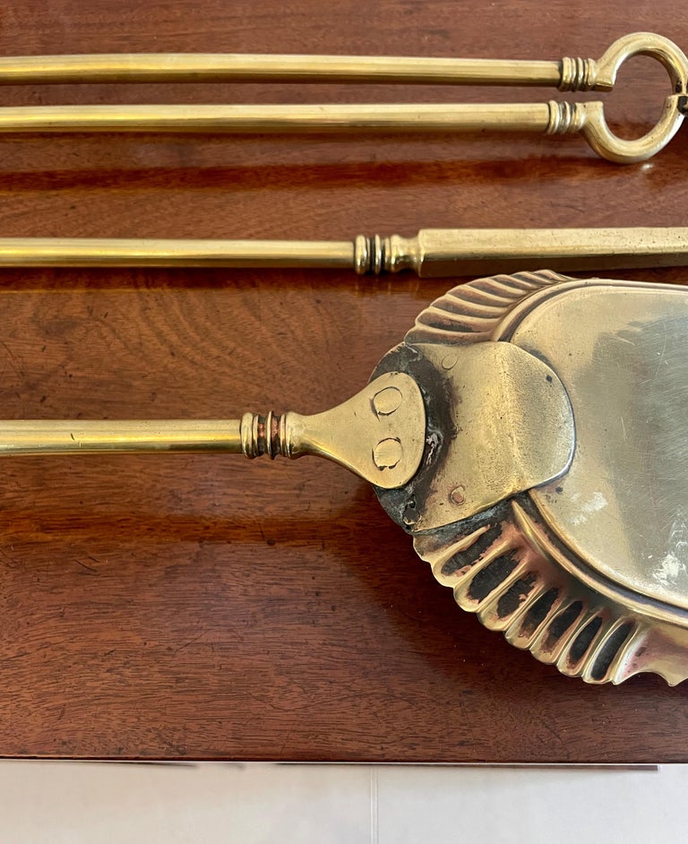 Set of Antique George III Quality Brass Fire Irons For Sale at 1stDibs