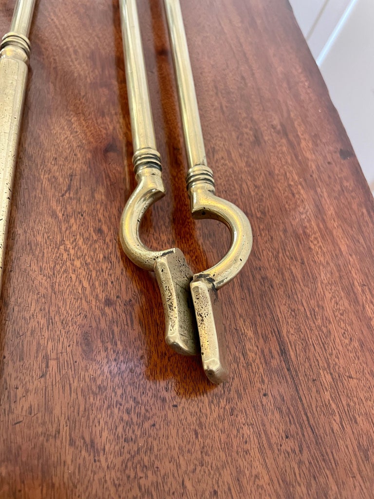 Set of Antique George III Quality Brass Fire Irons For Sale at 1stDibs