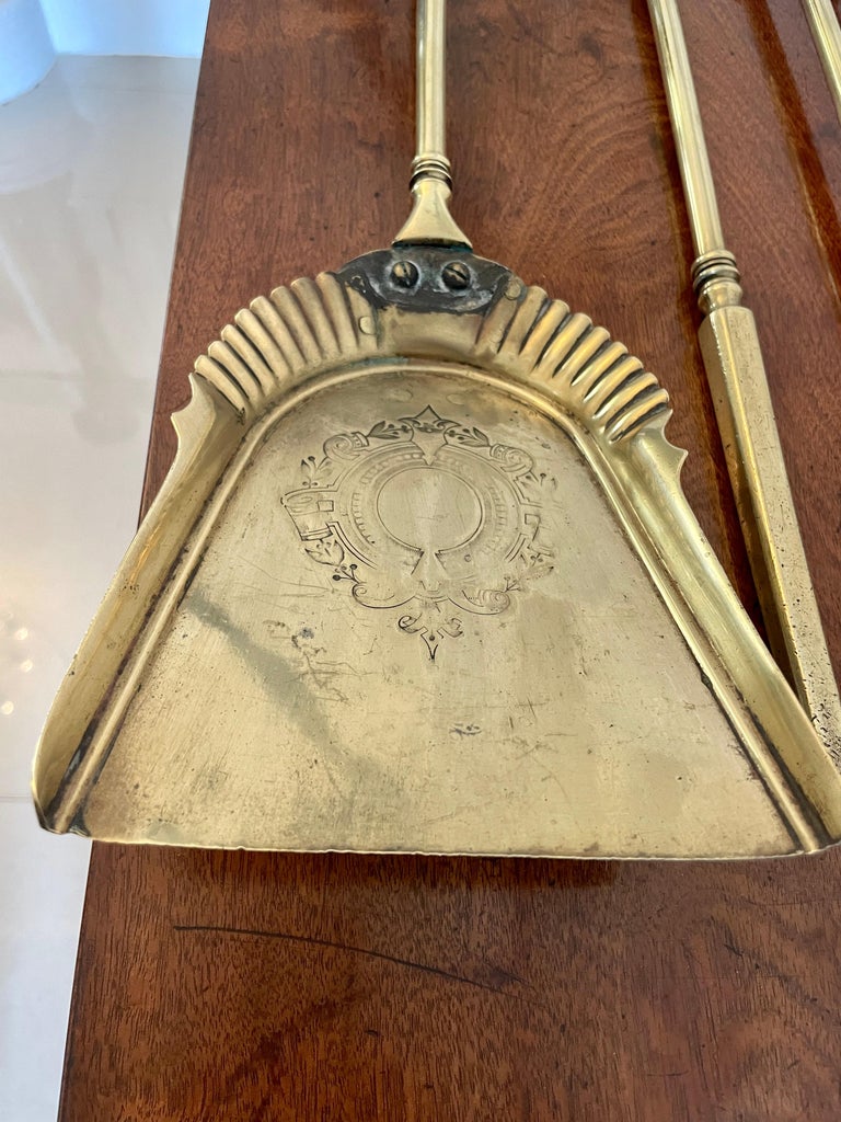 Set of Antique George III Quality Brass Fire Irons For Sale at 1stDibs