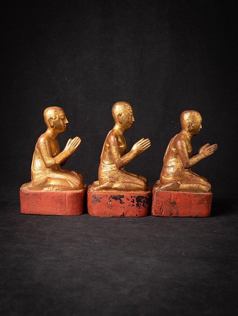 Set of Antique Wooden Burmese Monk Statues from Burma For Sale at 1stDibs