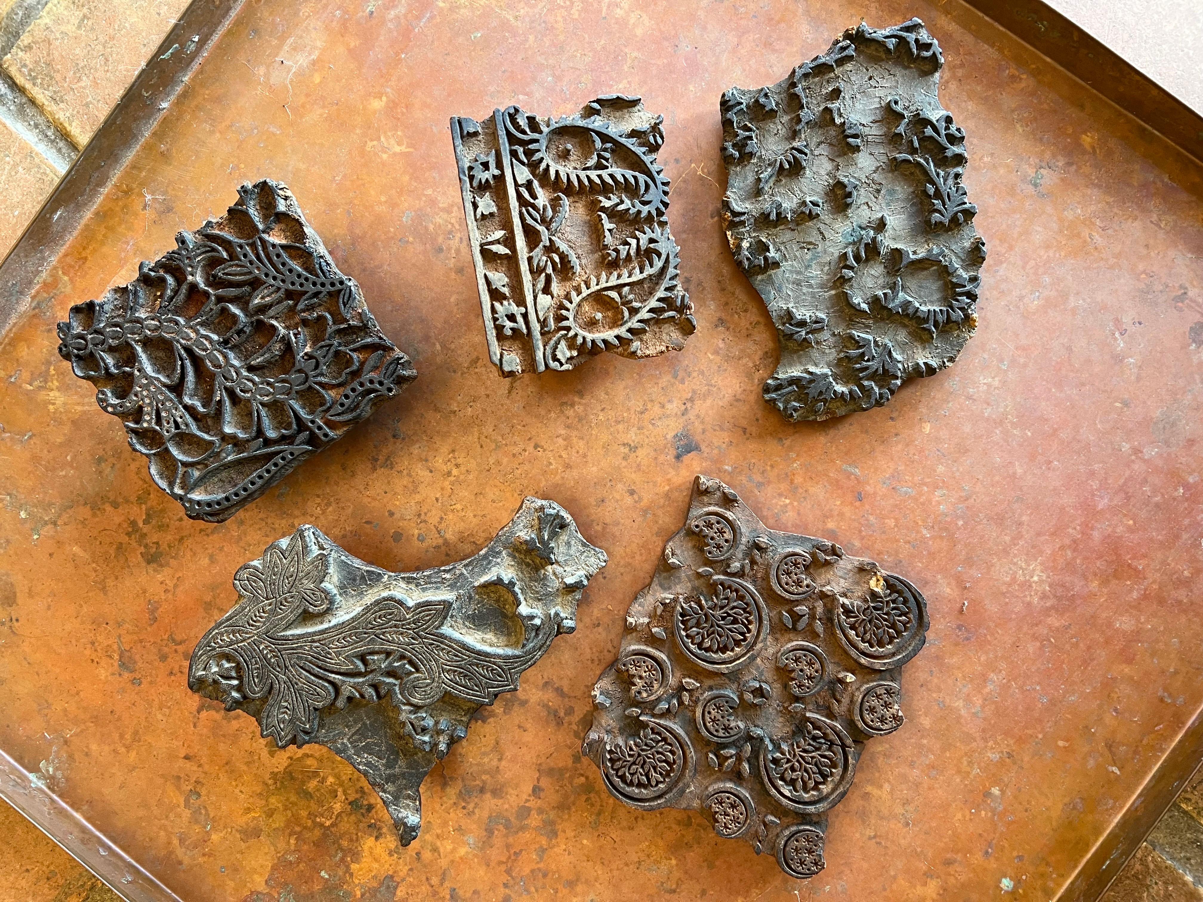 Set of Antique Wooden Printing Textile Blocks For Sale at 1stDibs