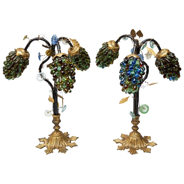 Set of Art Deco Italian Table Lamp Shades with Three Large Murano Glass ...