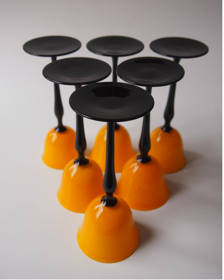 Set of Bohemian Art Deco Orange and Black 'Tango' Glasses by Harrach at ...