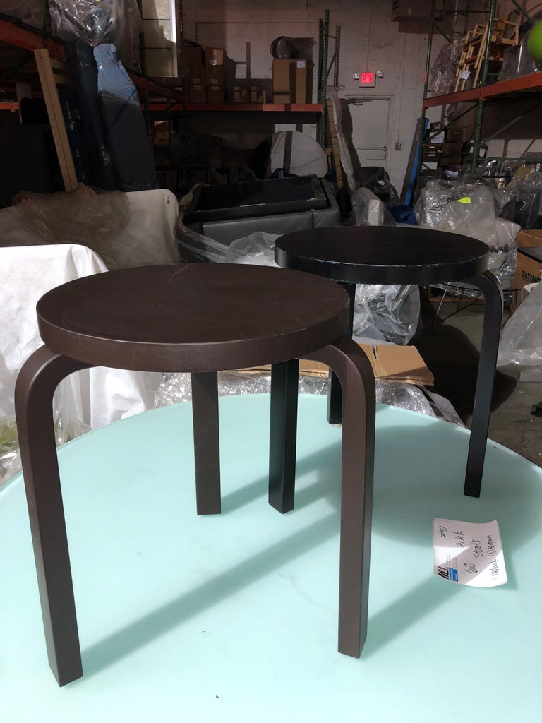 Set of Artek 60 Brown, Black, Gray and White Stools at 1stDibs