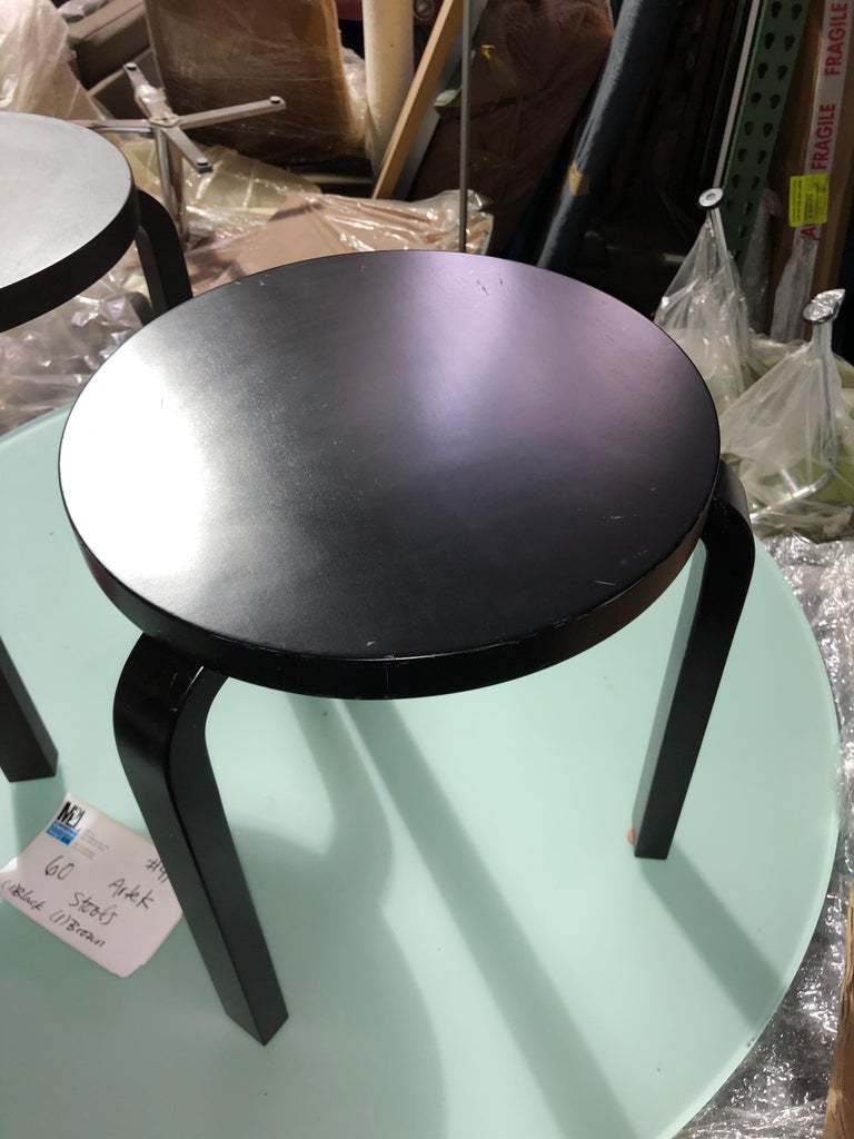 Set of Artek 60 Brown, Black, Gray and White Stools at 1stDibs