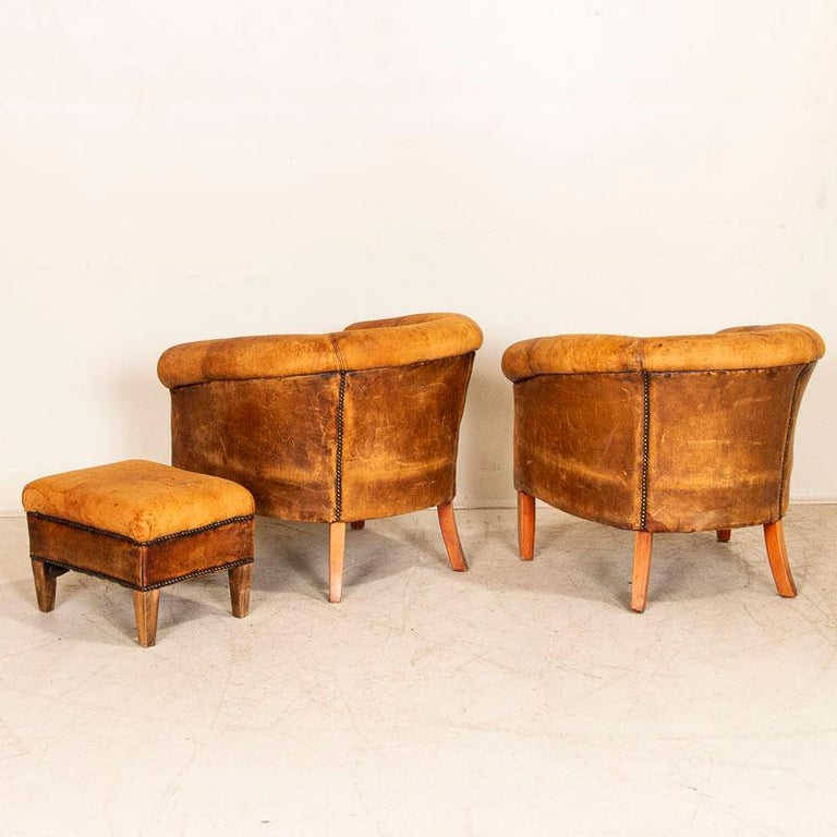 Set of Authentic Small Scale Vintage Leather Club Chairs with Matching ...