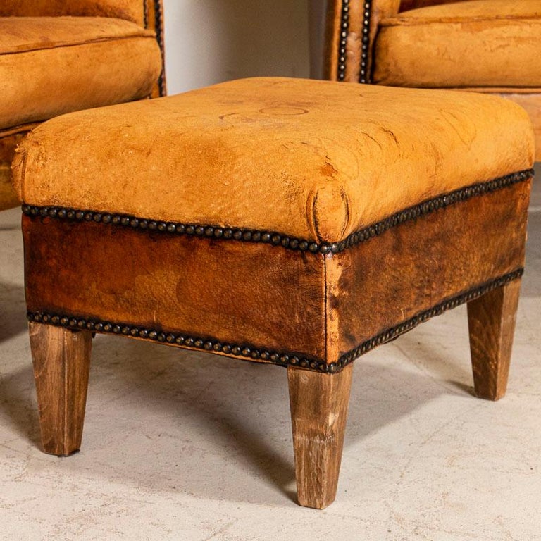 Set of Authentic Small Scale Vintage Leather Club Chairs with Matching ...