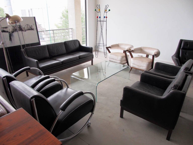 Set of Black Buffalo Leather Sofa and Two Armchairs For Sale at 1stDibs
