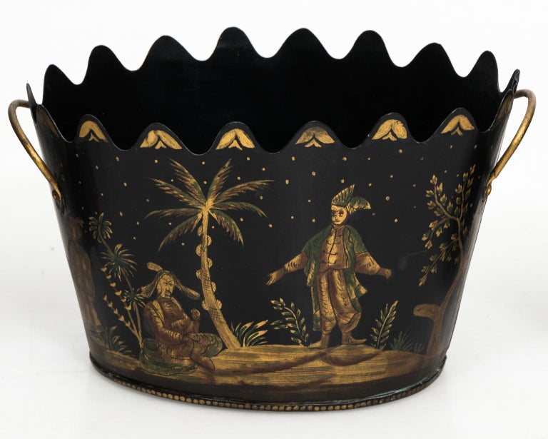 Set of Black Chinoiserie Cachepots at 1stDibs
