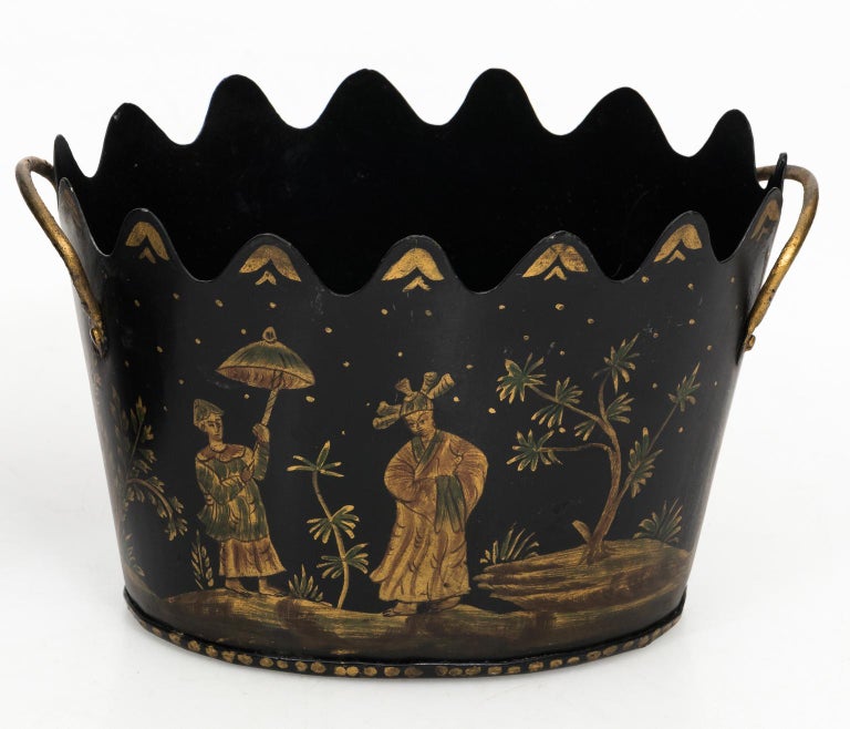 Set of Black Chinoiserie Cachepots at 1stDibs