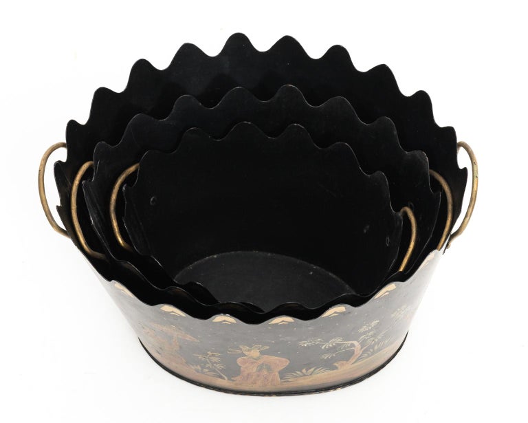 Set of Black Chinoiserie Cachepots at 1stDibs