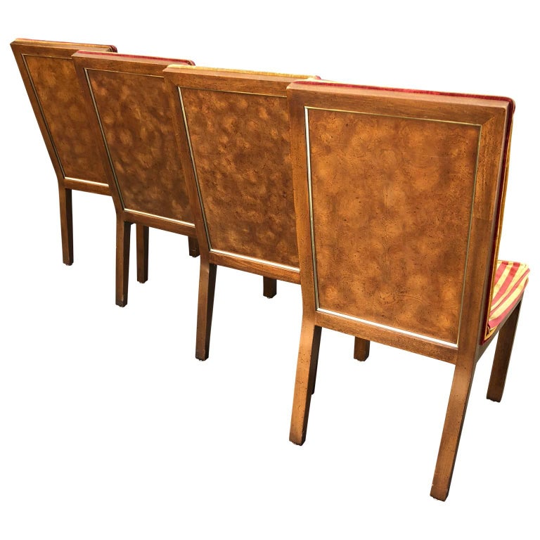 Set Of Burl Wood And Brass John Stuart Dining Room Chairs at 1stDibs