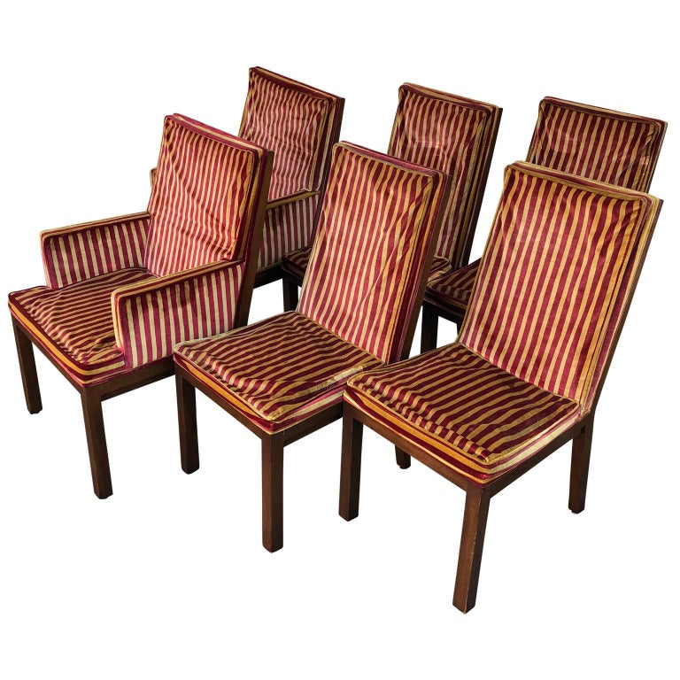 Set Of Burl Wood And Brass John Stuart Dining Room Chairs at 1stDibs