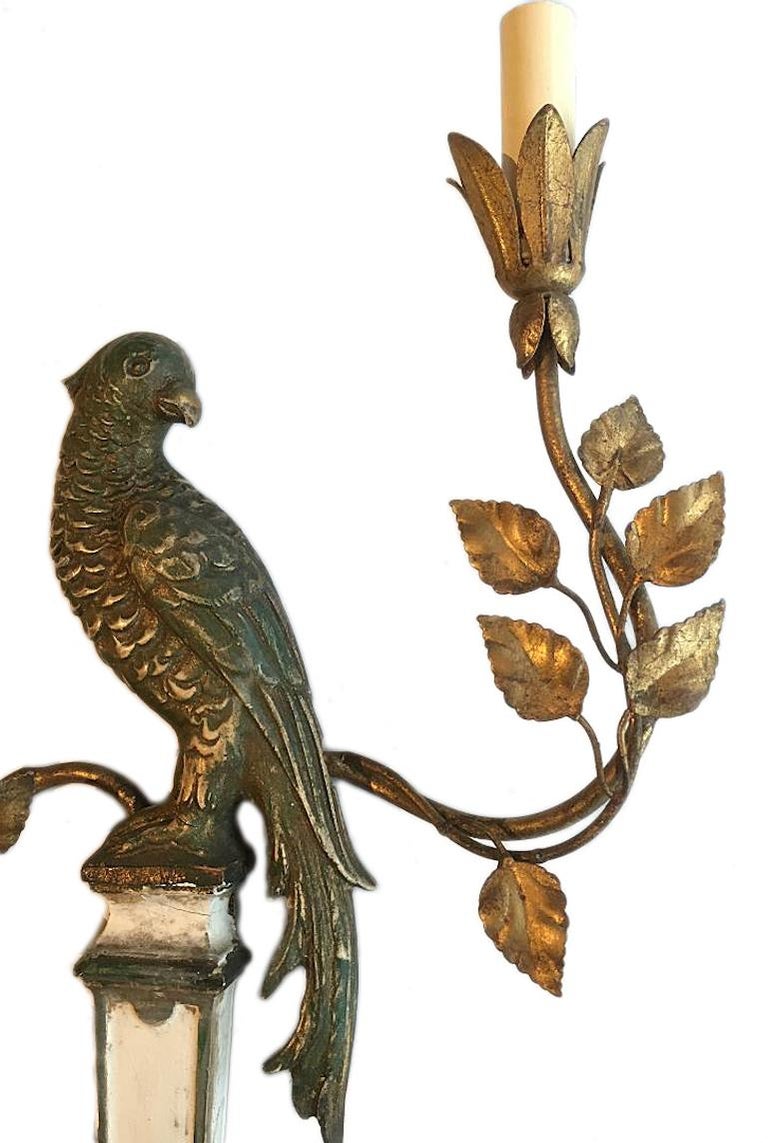 Set of Carved Wood Parrot Sconces, Sold in Pairs at 1stDibs