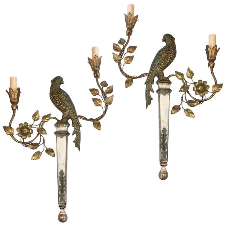 Set of Carved Wood Parrot Sconces, Sold in Pairs at 1stDibs