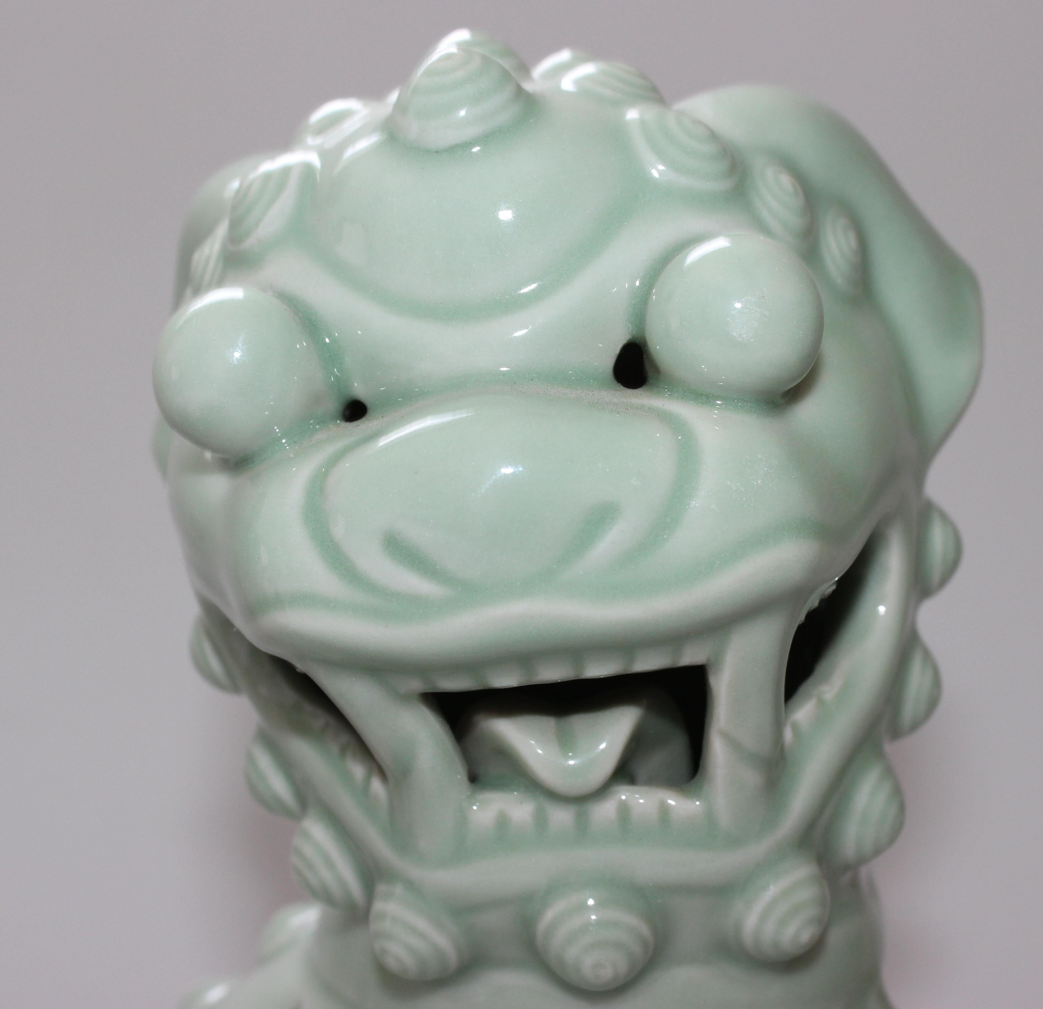 Set of Celedon Green Foo Dogs at 1stDibs