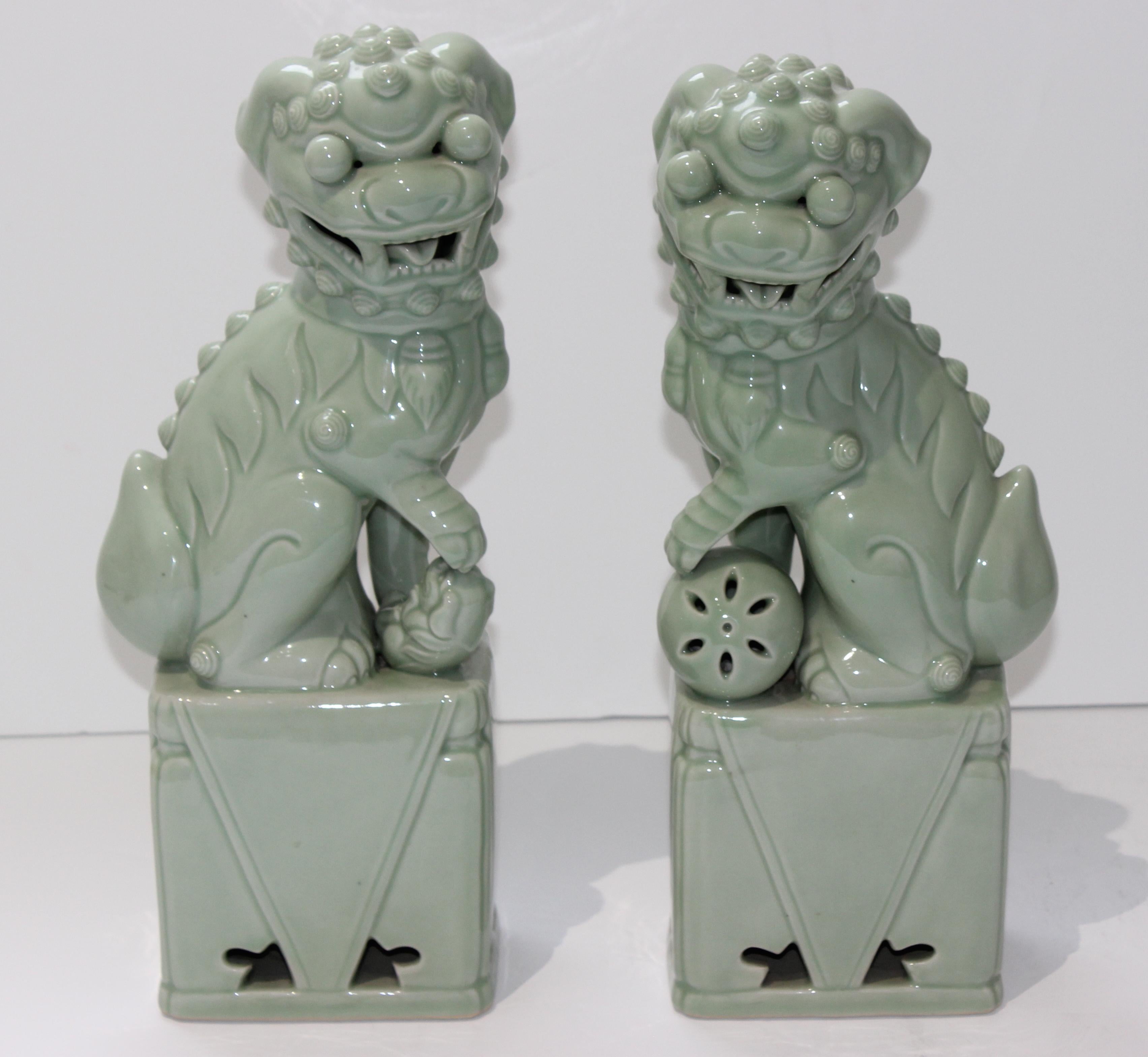 Set of Celedon Green Foo Dogs at 1stDibs