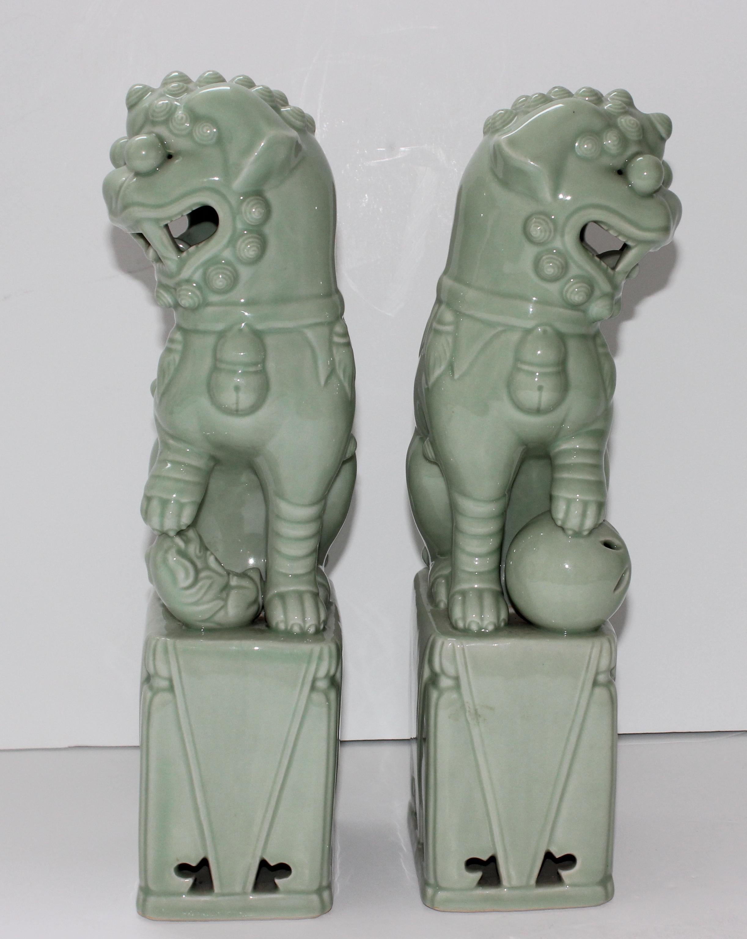 Set of Celedon Green Foo Dogs at 1stDibs