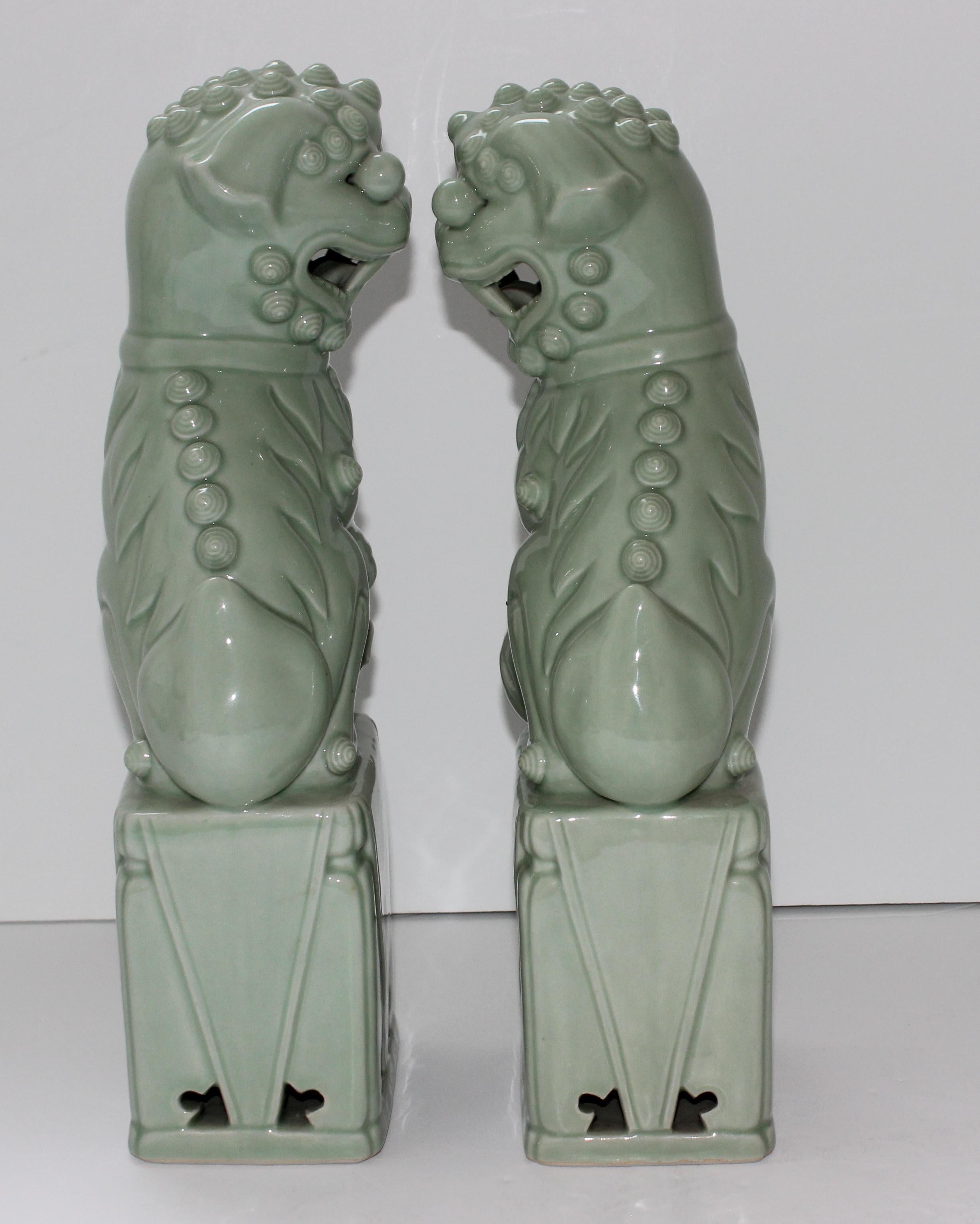 Set of Celedon Green Foo Dogs at 1stDibs