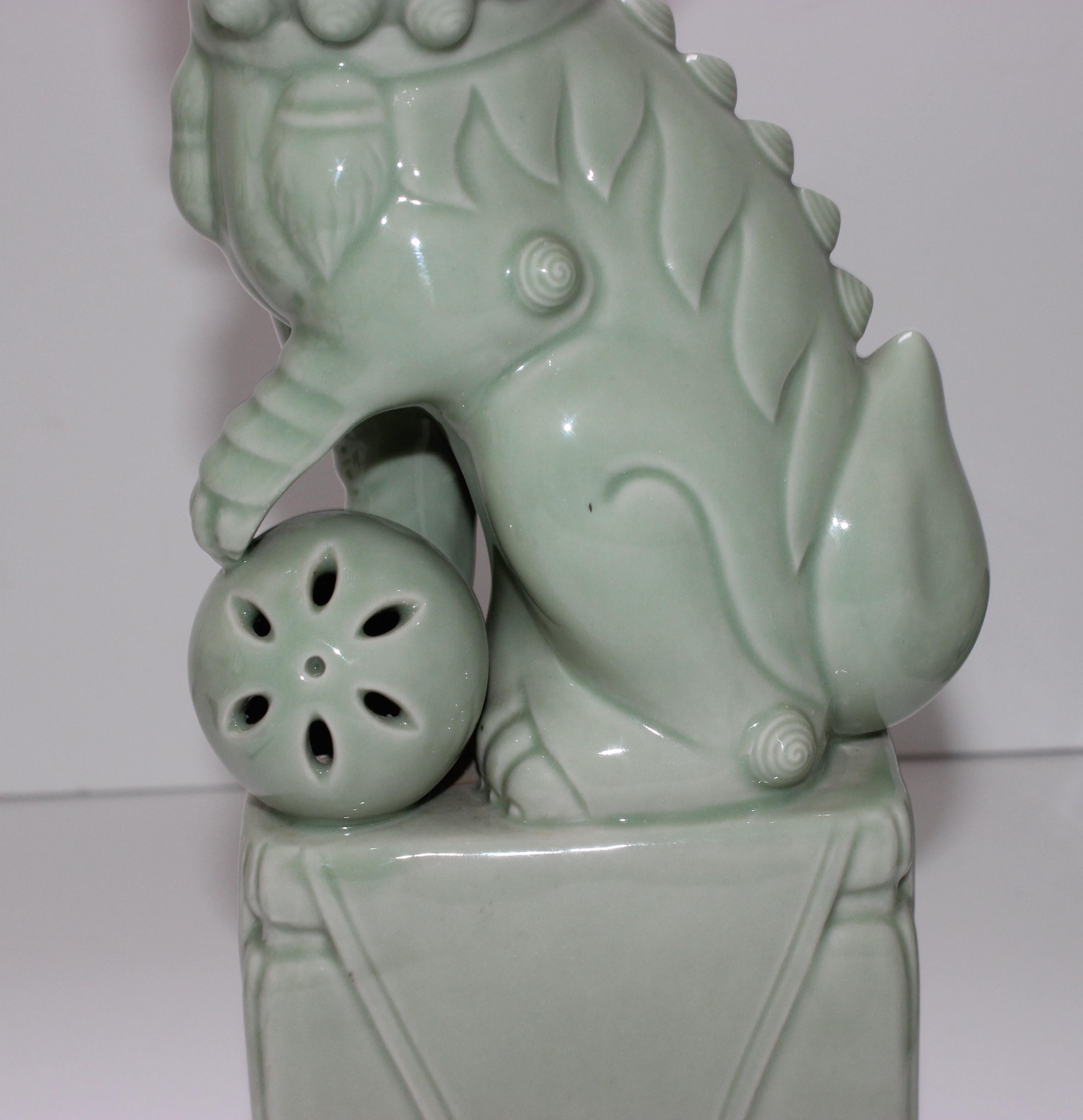 Set of Celedon Green Foo Dogs at 1stDibs