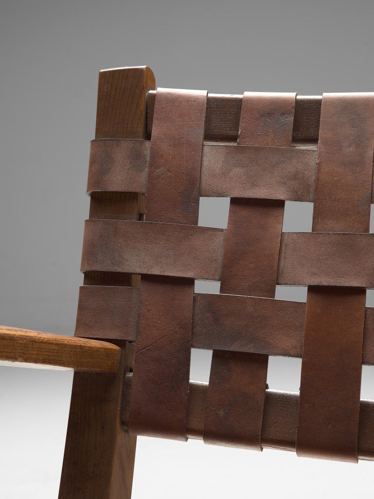 Set of Chairs with Cognac Leather Webbed Back and Seat For Sale at 1stDibs