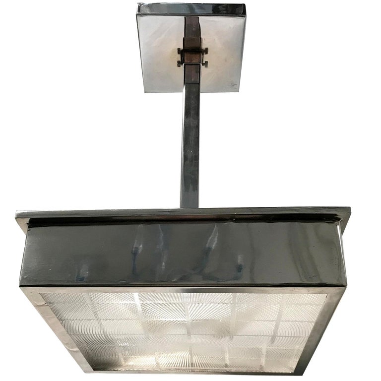 Set of Chrome and Glass Square Pendant Light Fixtures, Sold ...