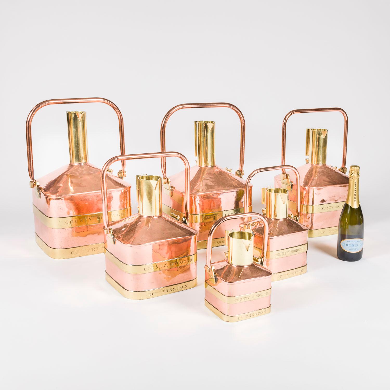 Set of copper imperial volume standard fuel measures by Avery For Sale ...