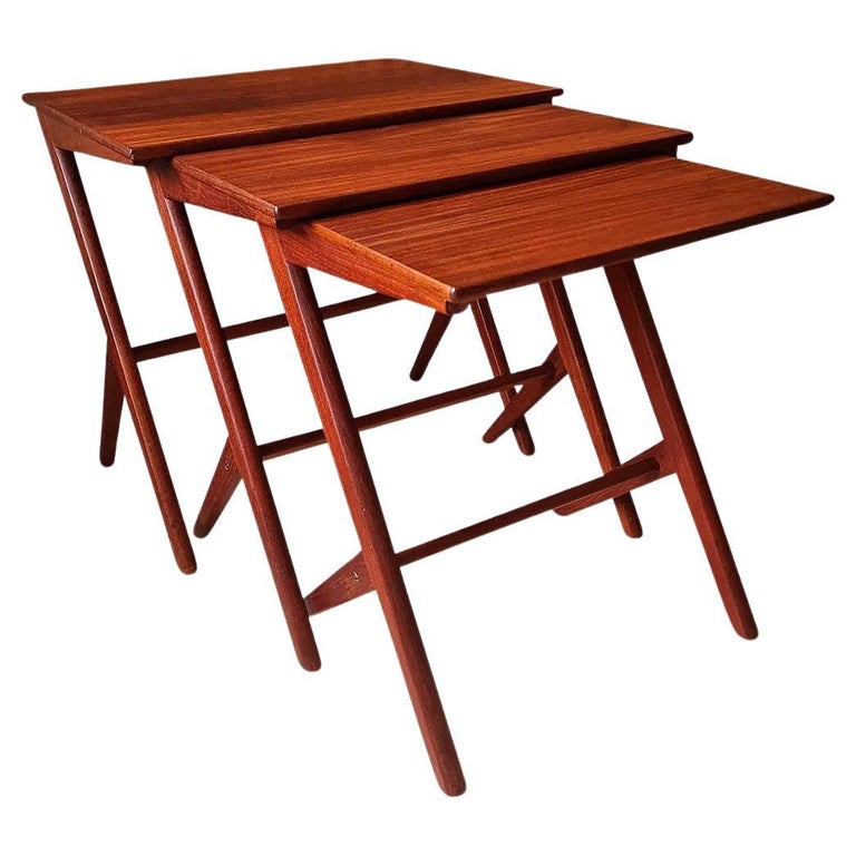 Set of Danish Modern Mid Century Y Legged Nesting Tables in Teak For ...