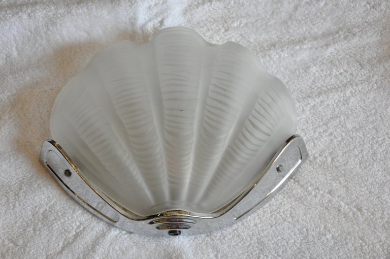Set of Eight Art Deco Style Glass and Chrome Scallop Shell Wall Lights ...