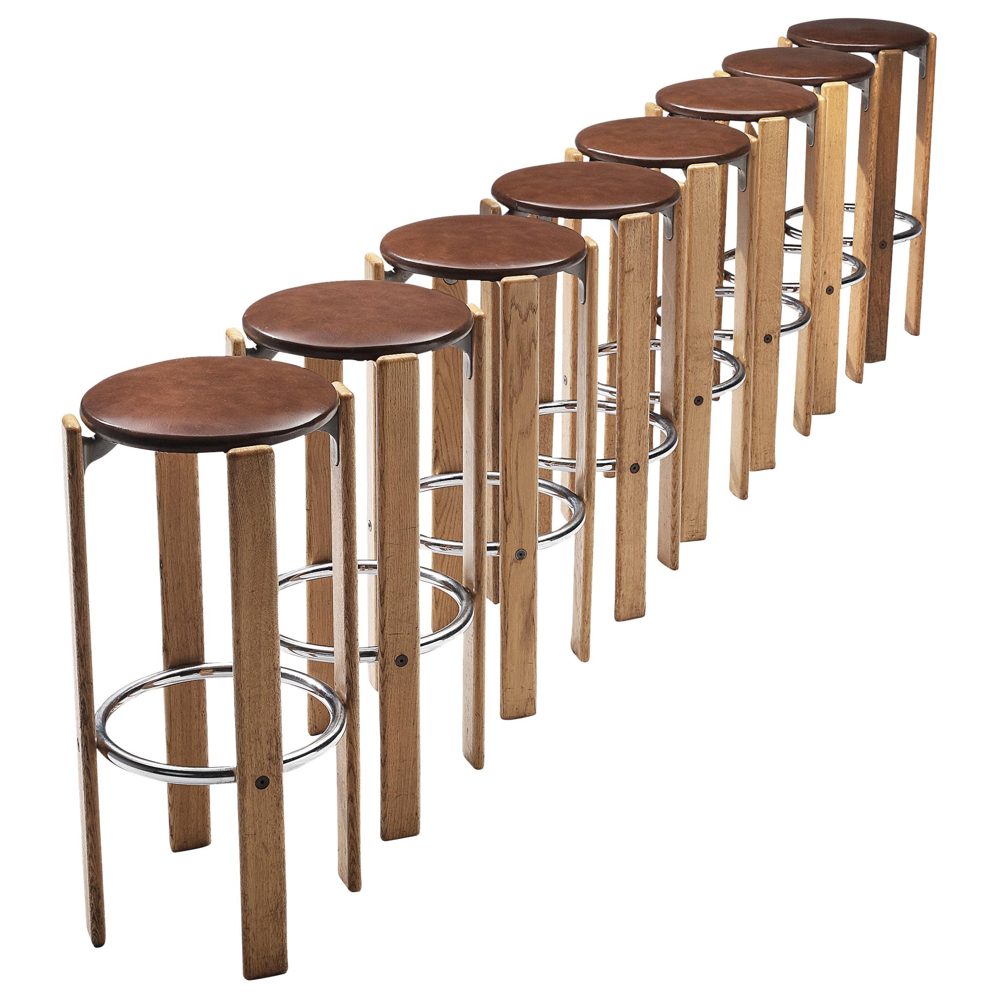 Set of Eight Bar Stools in Leatherette by Bruno Rey for Dietiker For ...