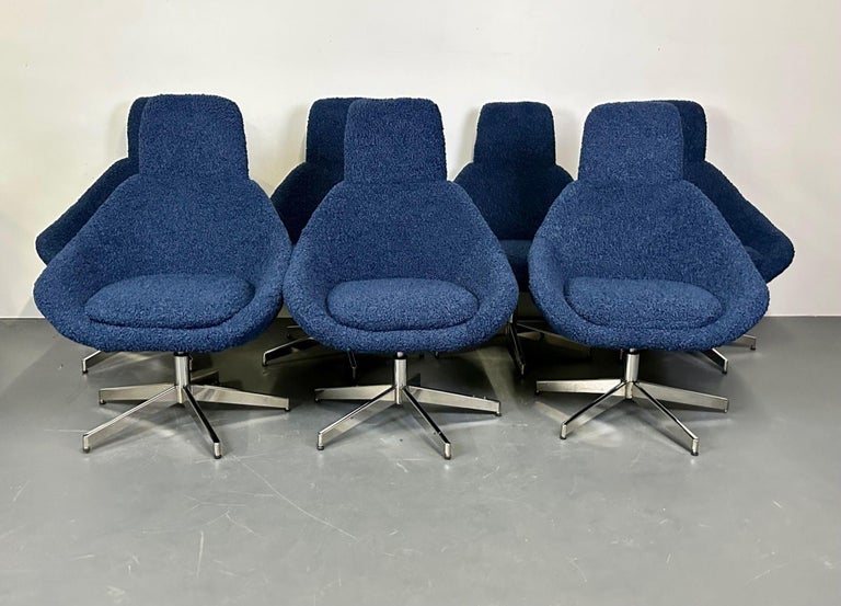 Set of Eight Blue Mid-Century Modern Armless Office / Dining Chairs ...