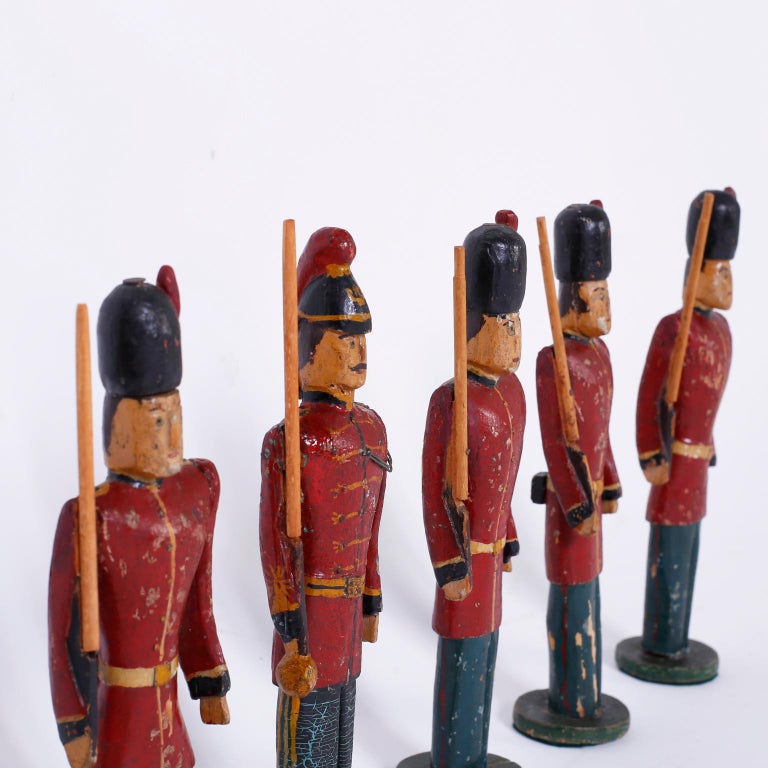 Set of Eight Carved Wood English Soldiers at 1stDibs | wood soldiers