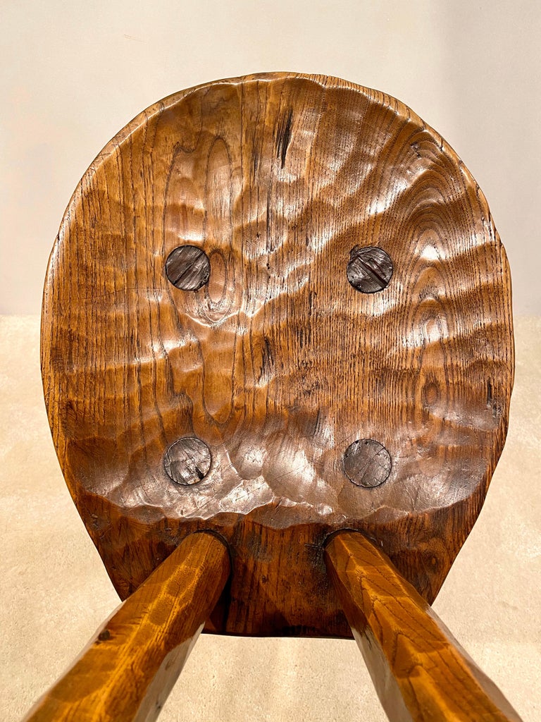 Set of Eight Chairs in Solid Oak Carved with a Gouge, 1950s For Sale at ...