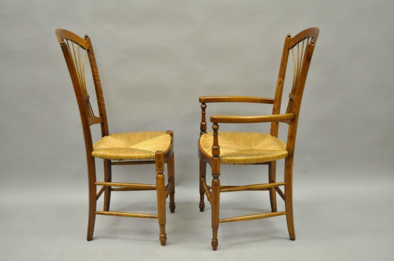 Set of Eight Cherrywood Wheat Sheaf Back Rush Seat Chairs, French ...